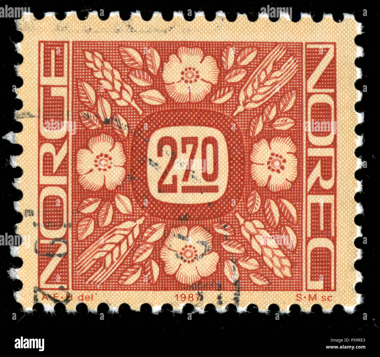 Postmarked stamp from Norway in the Ornaments series issued in 1987 ...