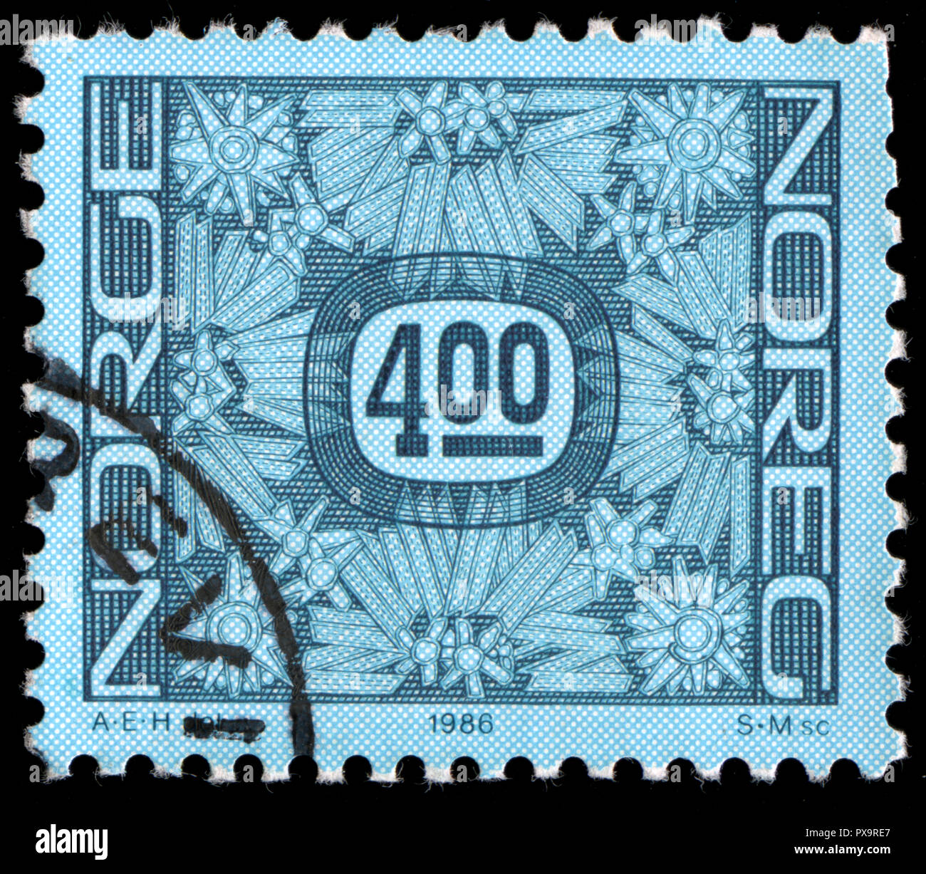 Postmarked stamp from Norway in the Ornaments series issued in 1986 ...