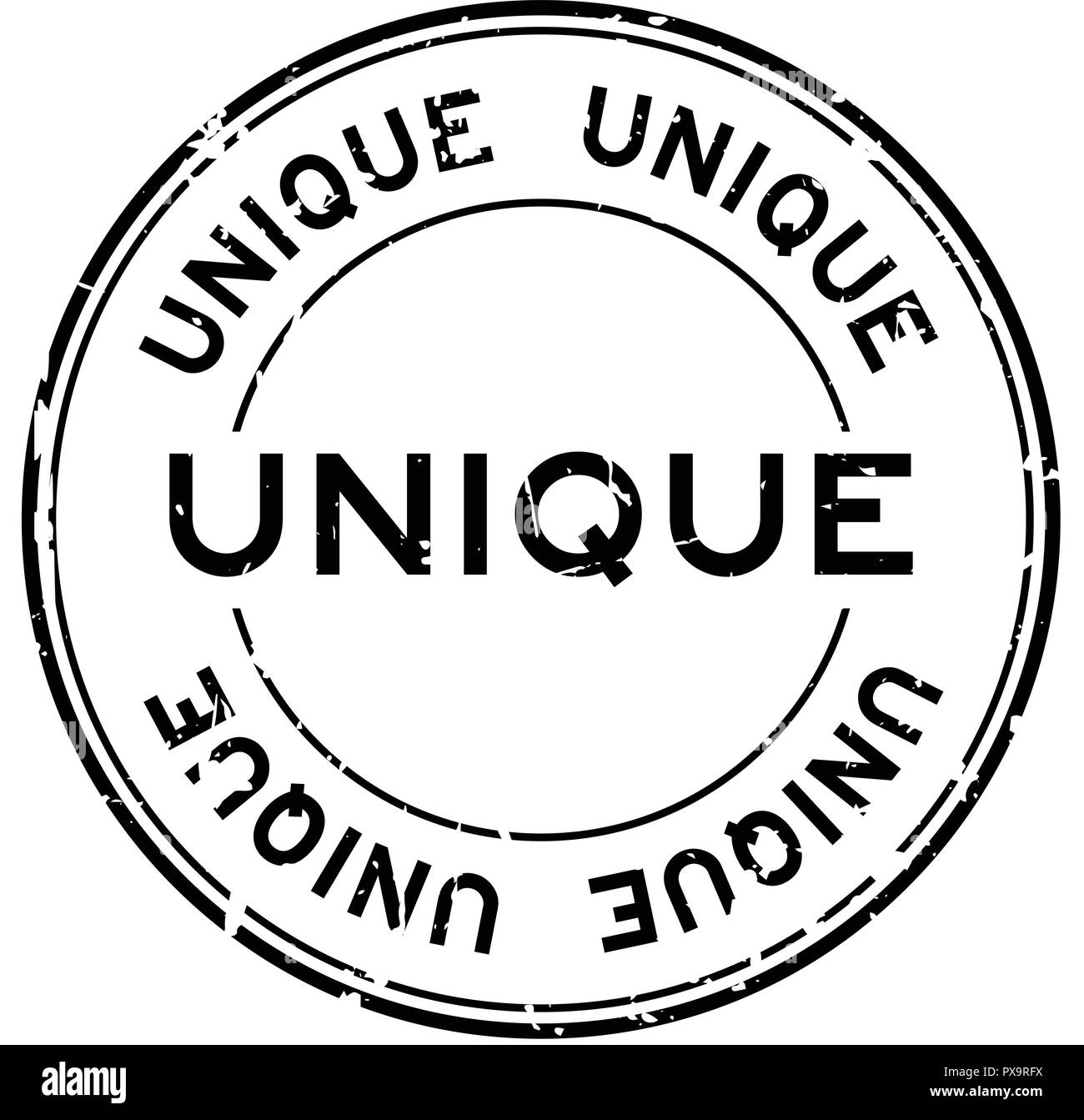 Grunge black unique round rubber seal stamp on white background Stock ...