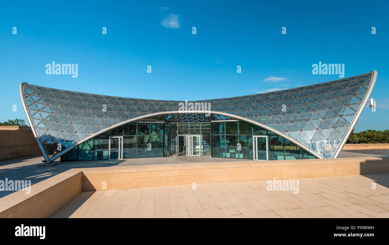 Azerbaijan, Baku, May 15, 2018. The glass building of the funicular ...