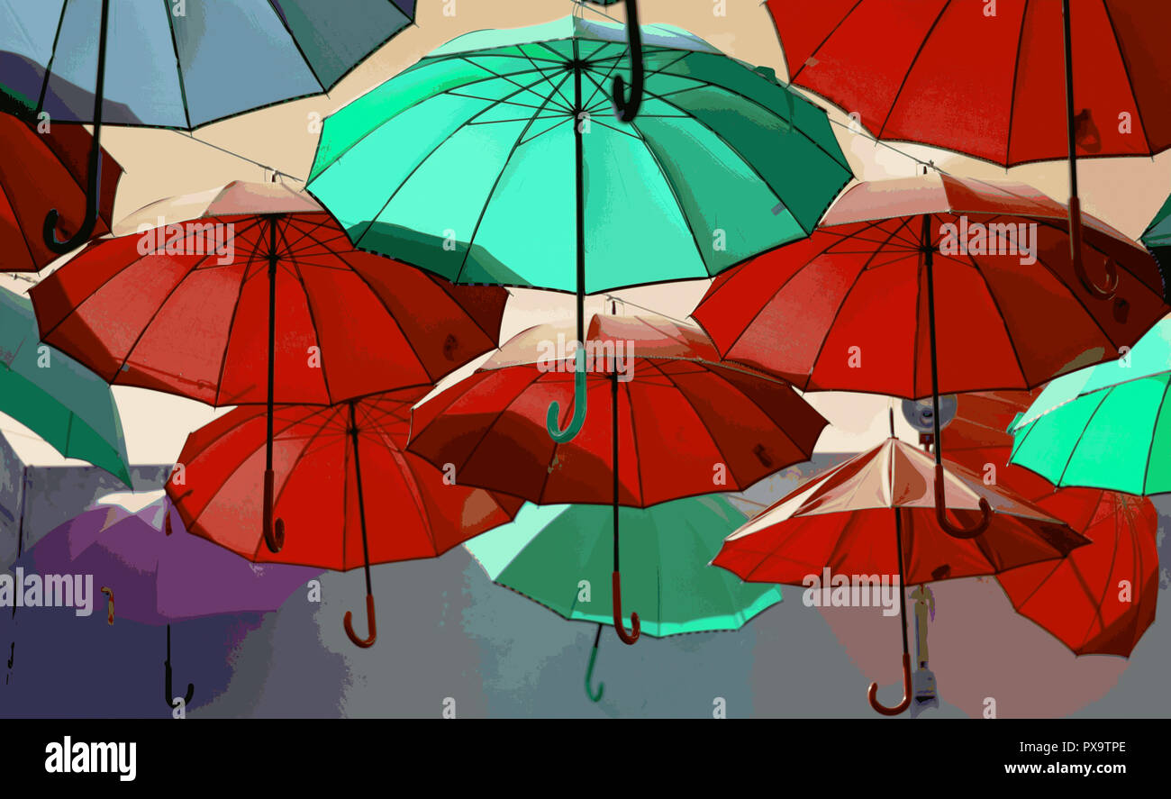 colored umbrellas fly away Stock Photo - Alamy