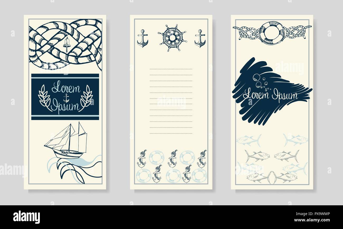 Nautical booklet design. Summer Sea Shells Banner Design. Hand Drawn ...