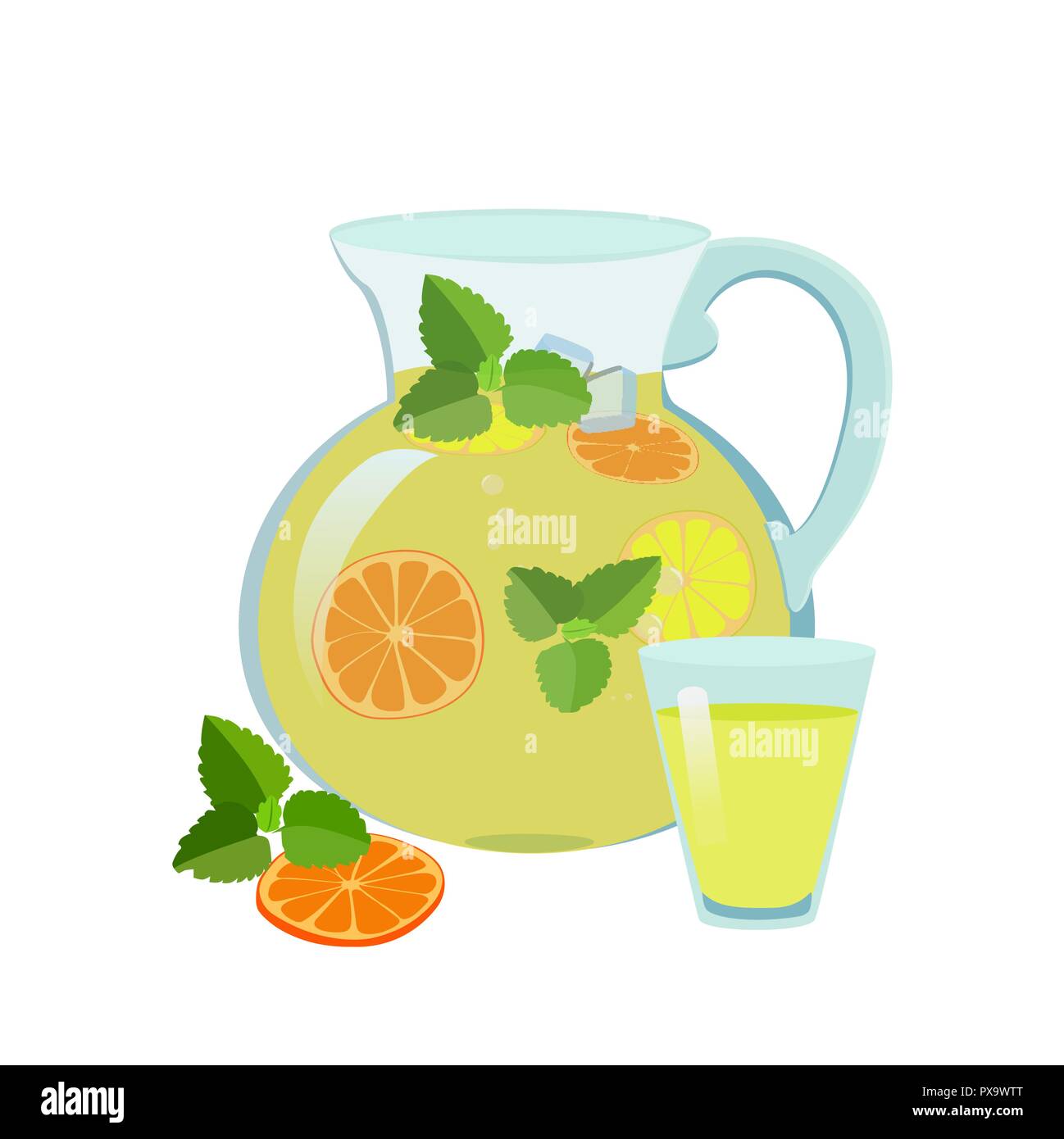 Lemonade jug and glass vector illustration. Lemonade jar and glass isolated on white background ...