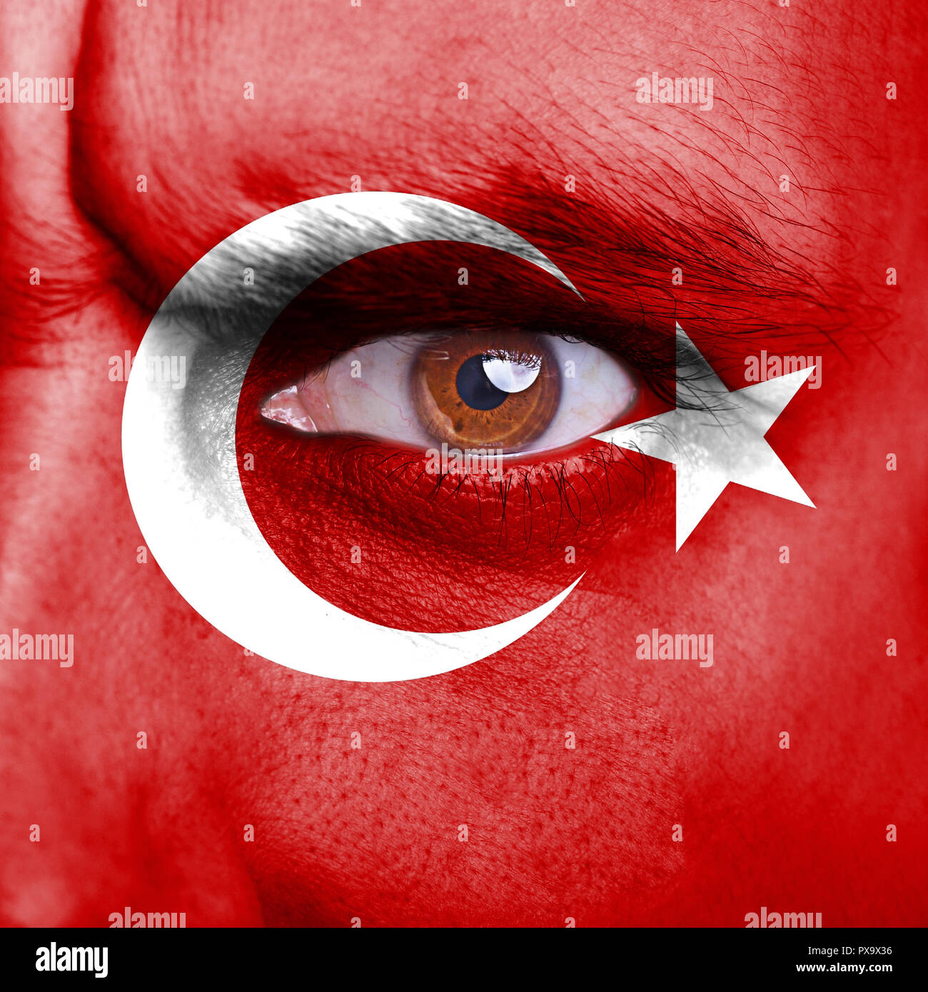 Turkey flag painted on angry man face Stock Photo - Alamy