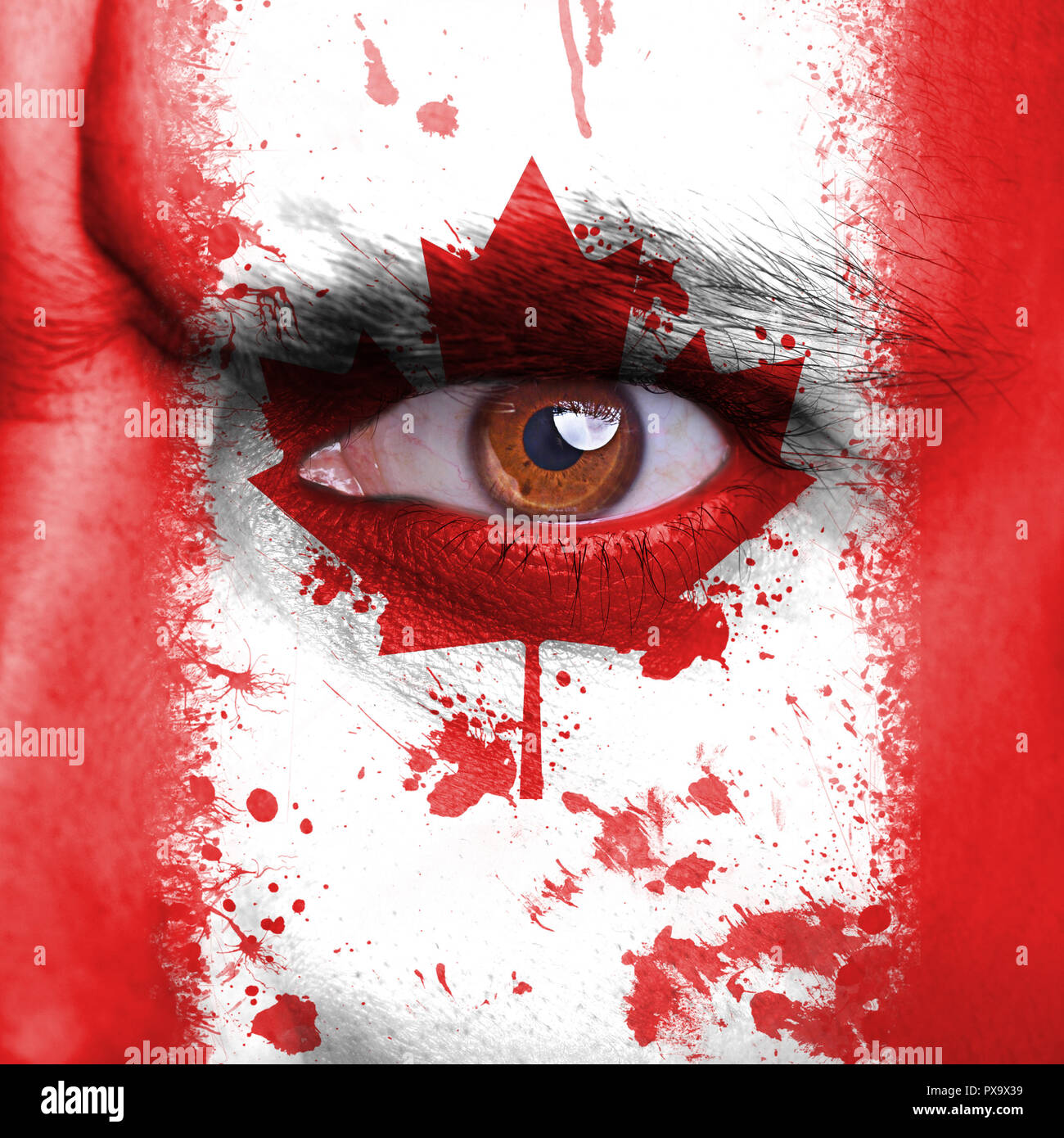 Canada flag painted on angry man face Stock Photo - Alamy