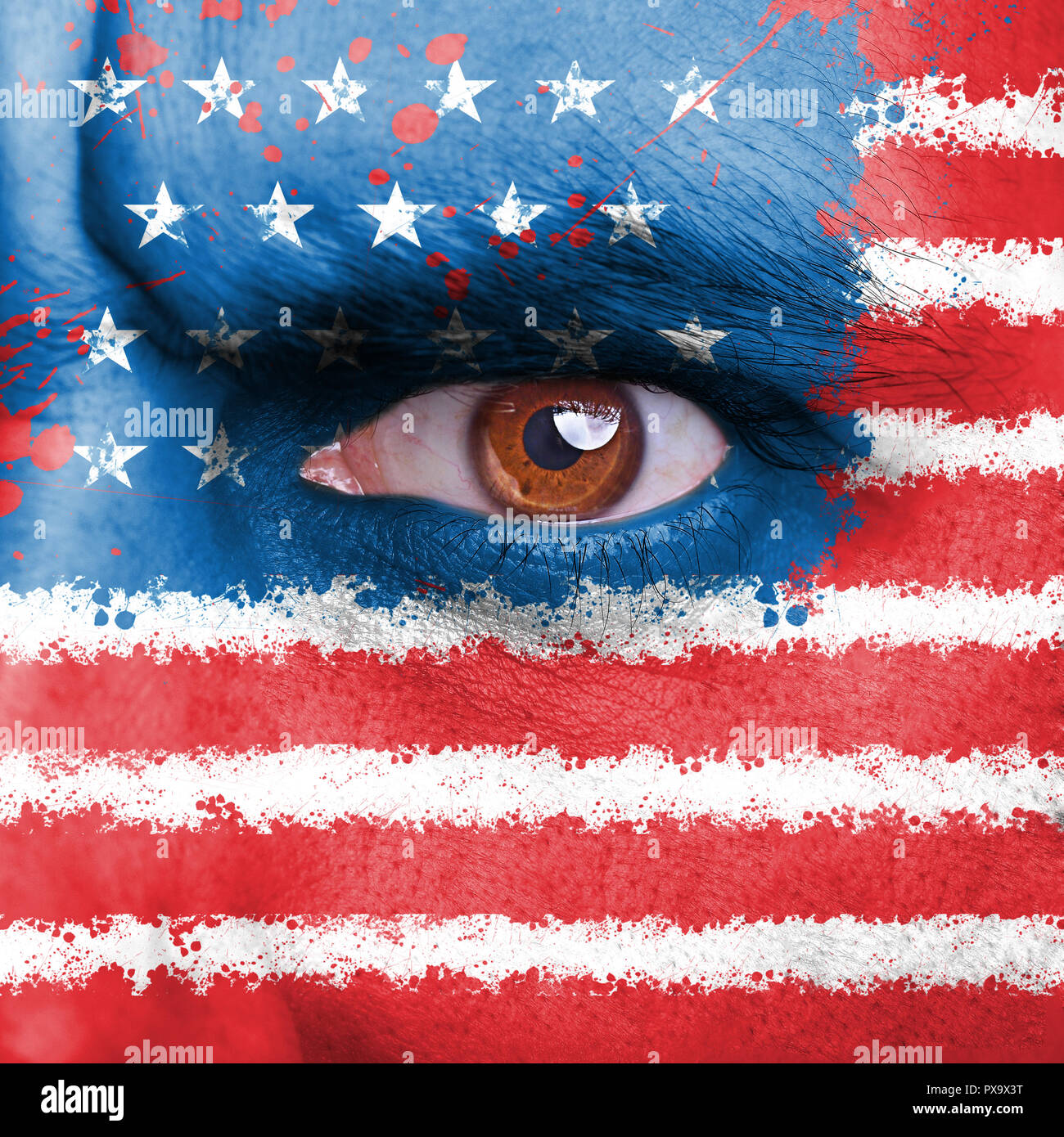 USA flag painted on angry man face Stock Photo - Alamy