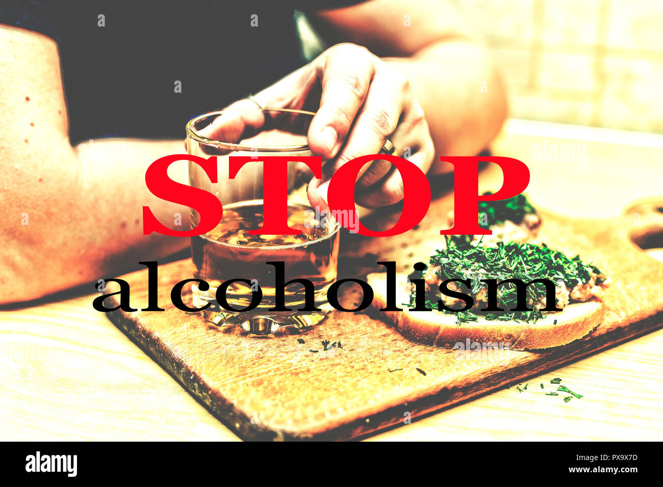 Stop alcoholism. young woman with a glass of whiskey in her hand ...