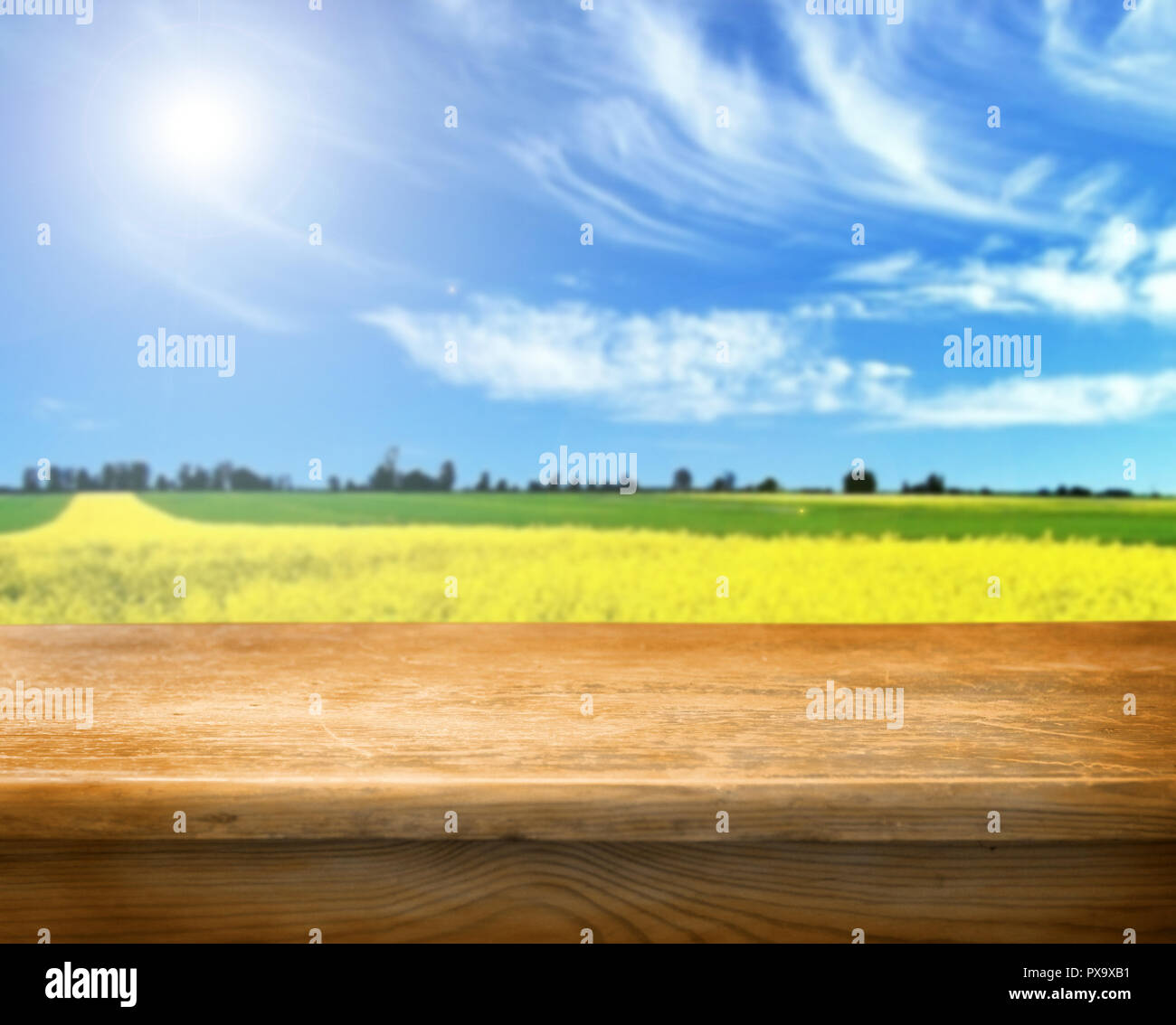 Empty wooden table for product display montages Stock Photo - Alamy