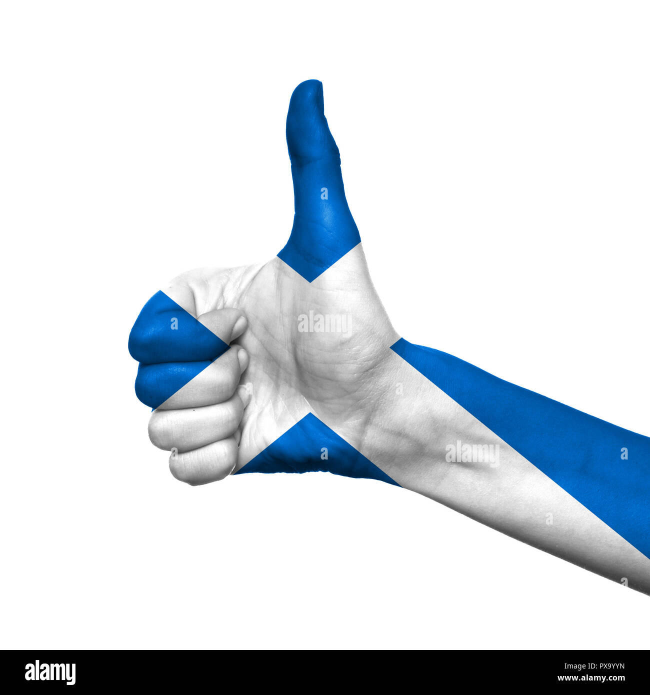 Scotland flag painted on hand over white background Stock Photo - Alamy