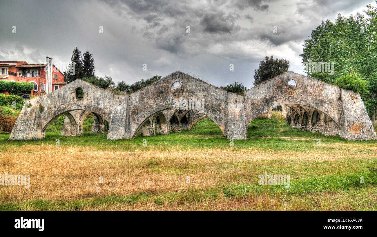 Panorama of Venetian Arsenal and Shipyard in Gouvia at Corfu, Greece ...