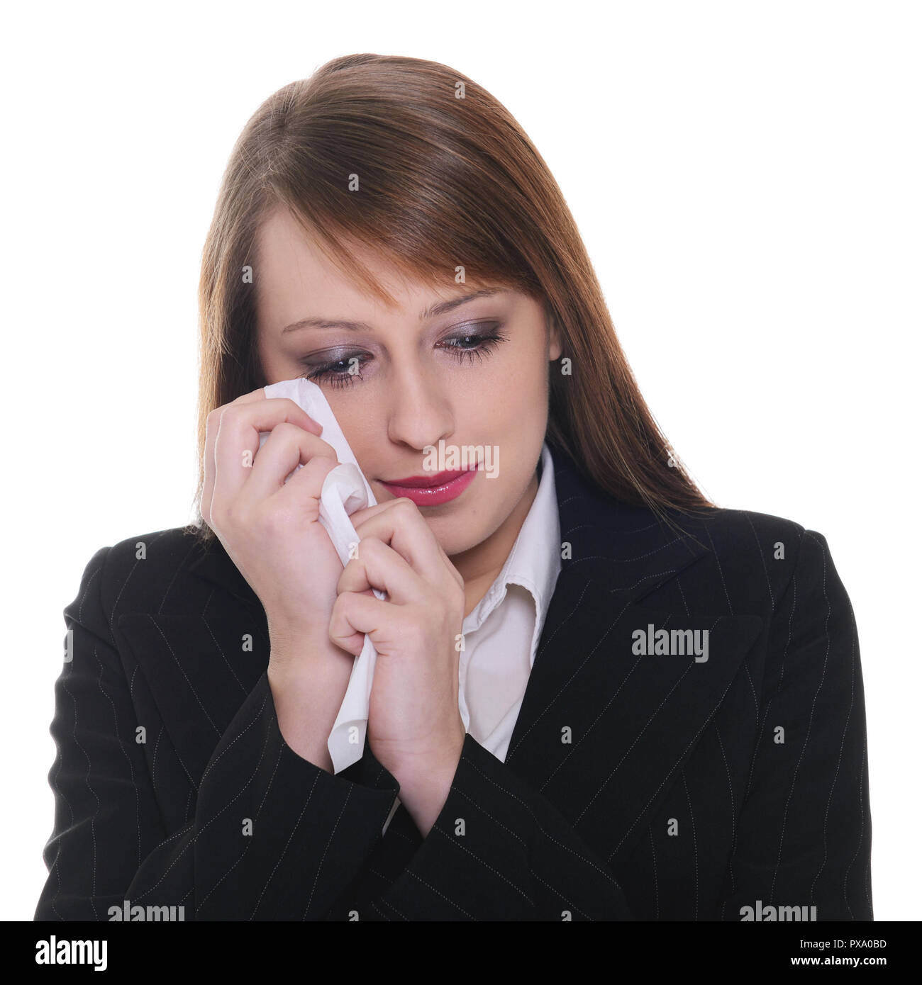 Young pretty businesswoman crying - isolated on white background Stock ...