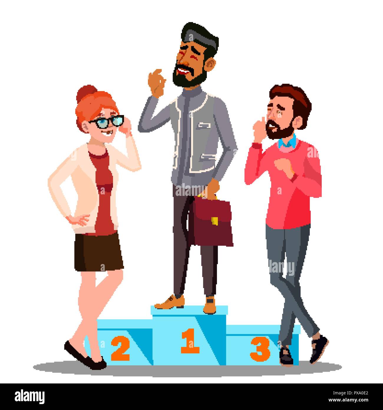 Best Employee In Suit With Briefcase On A Pedestal With Colleagues ...