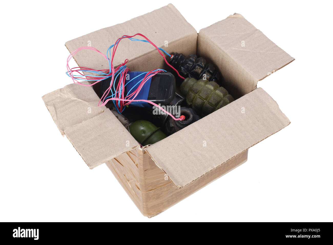 Letter bomb IED - Improvised Explosive Device in mailbox isolated on ...