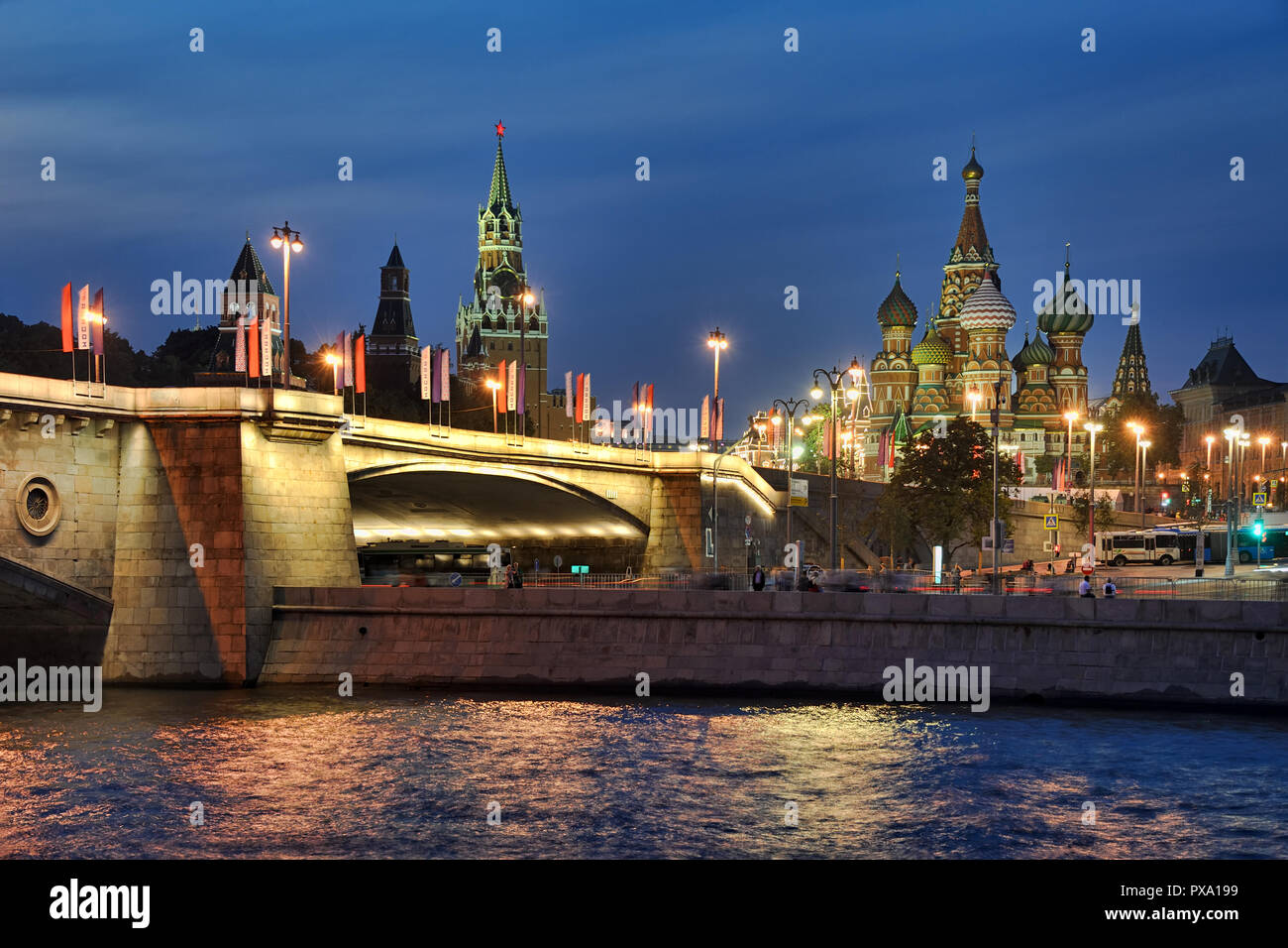 Moscow 871 - Festive Banners and Street Lights in Twilight Stock Photo ...