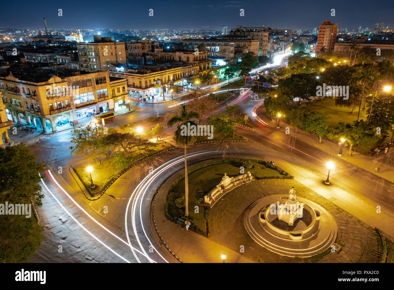 Roundabout in the center of Havana at night seen from above Stock Photo ...