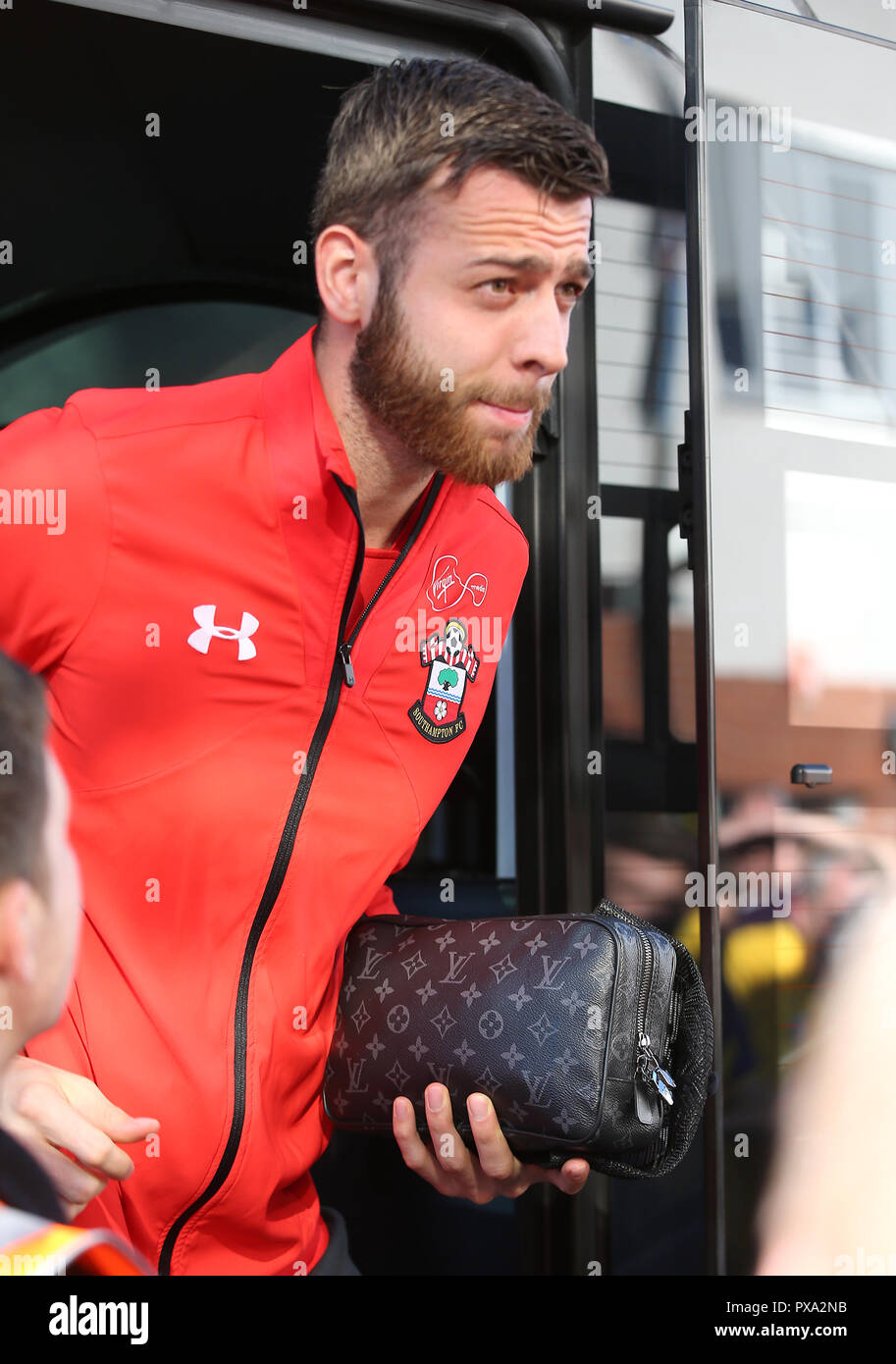 Southampton goalkeeper Angus Gunn arrives at the ground before the ...
