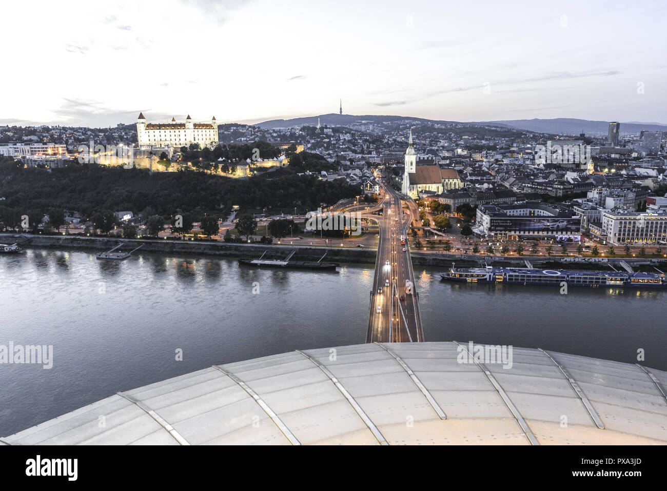 Bratislava, castle, Coronation Church, river Danube, Slovak Republic ...