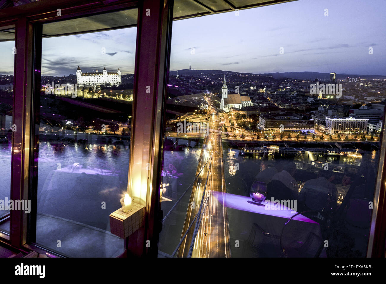 Bratislava, castle, Coronation Church, river Danube, Slovak Republic ...