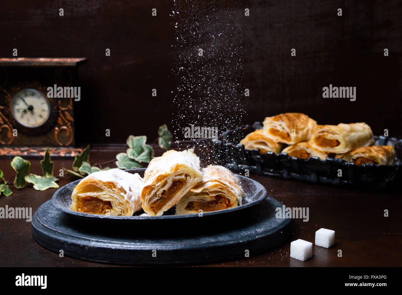 Homemade Pumpkin pie with sugar on a plate Stock Photo - Alamy