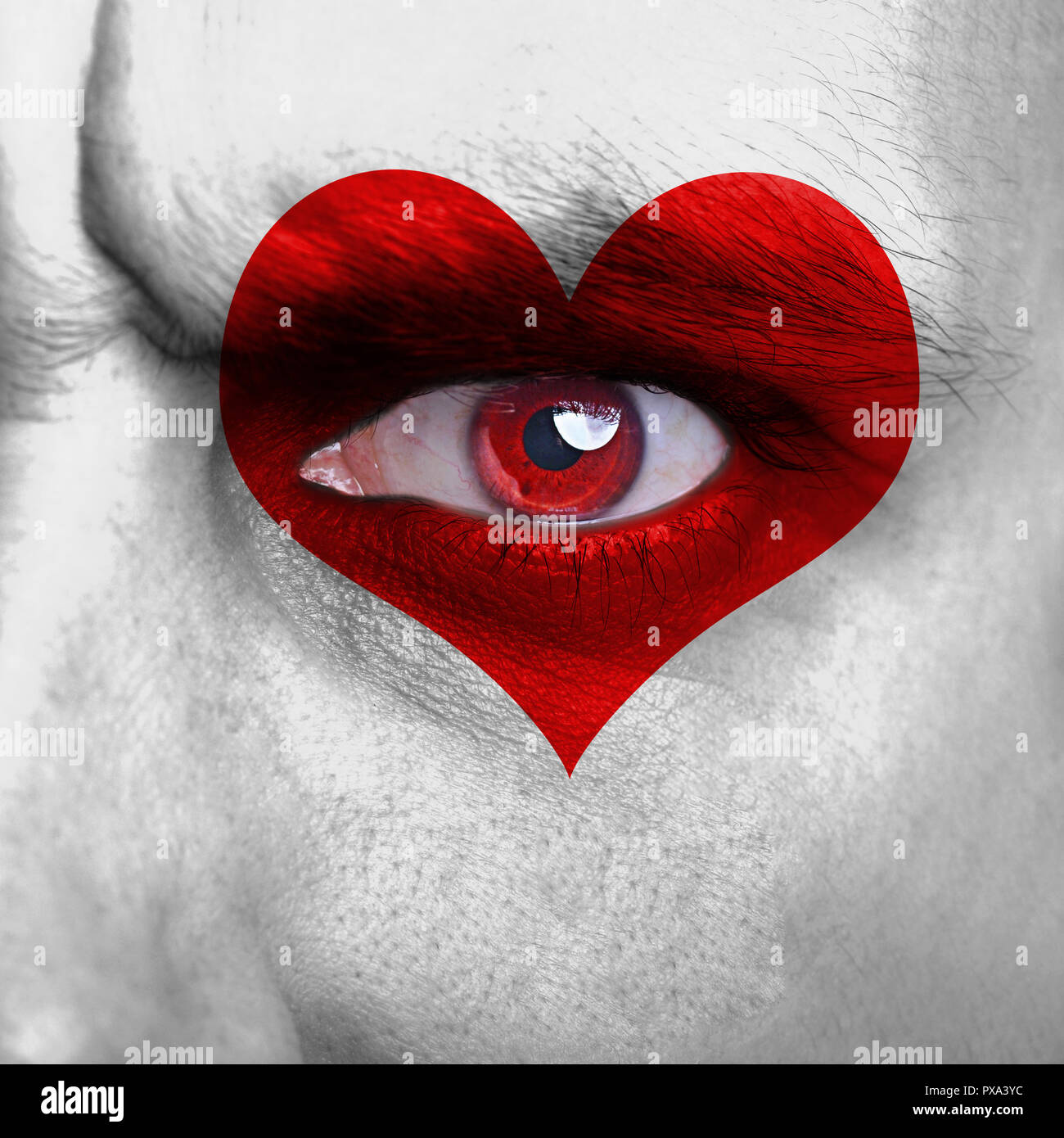 Love background - human face with red heart on eye Stock Photo - Alamy