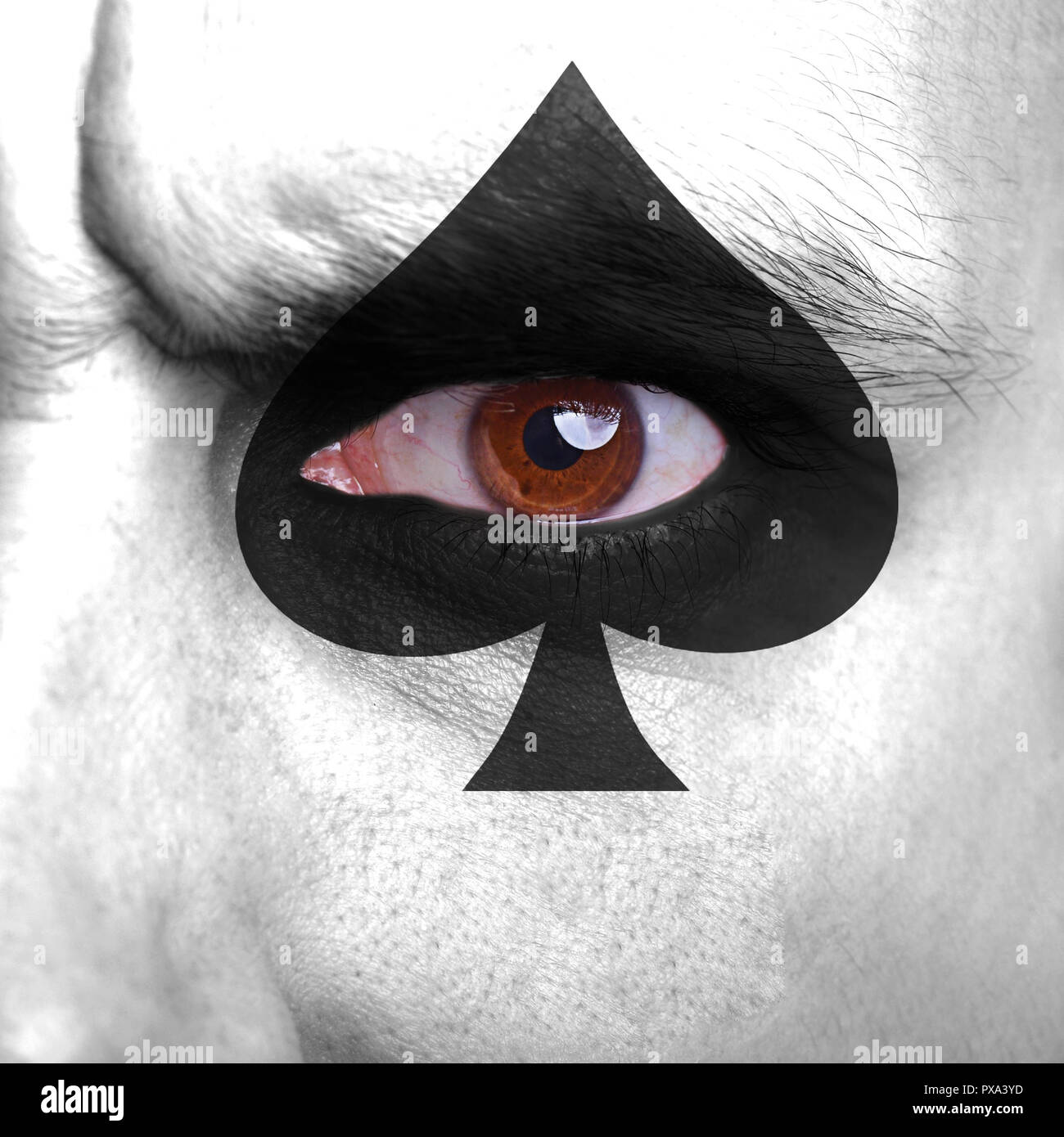 Cards symbol painted on human face - symbol of hazard Stock Photo - Alamy