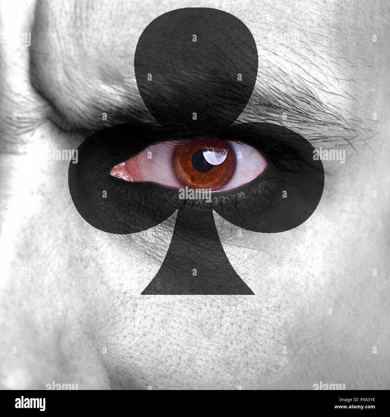Cards symbol painted on human face - symbol of hazard Stock Photo - Alamy