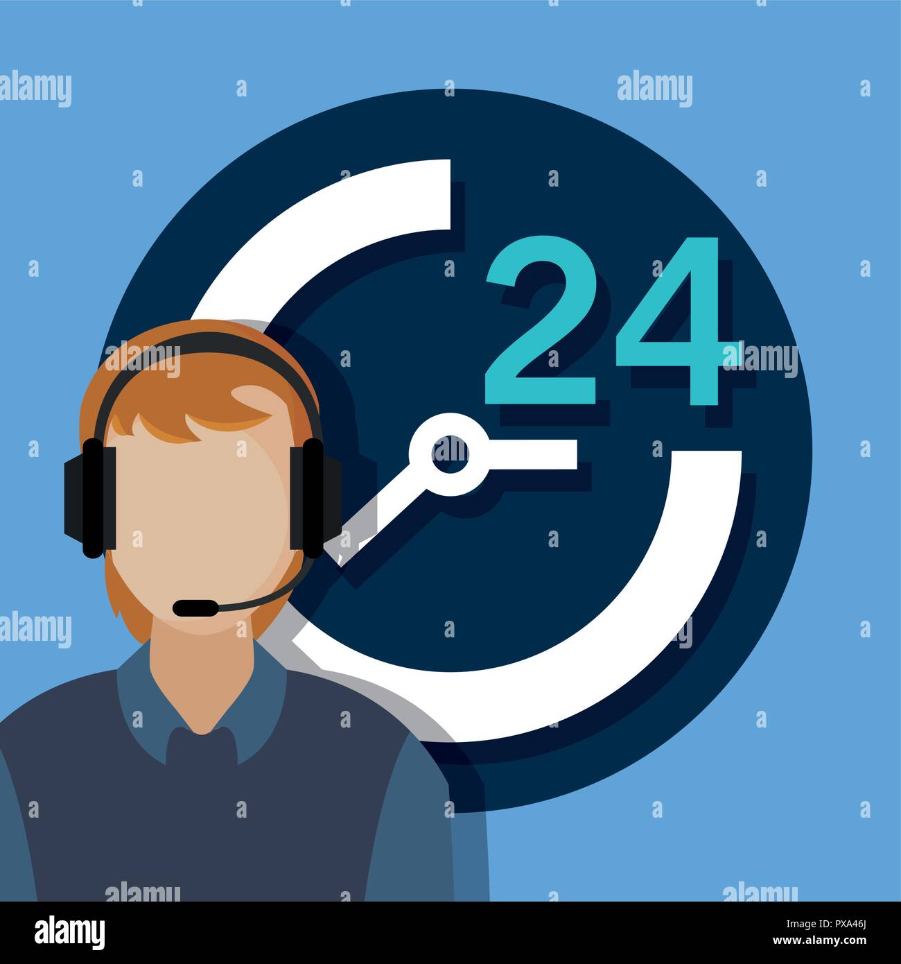 man customer service clock time hours vector illustration Stock Vector ...