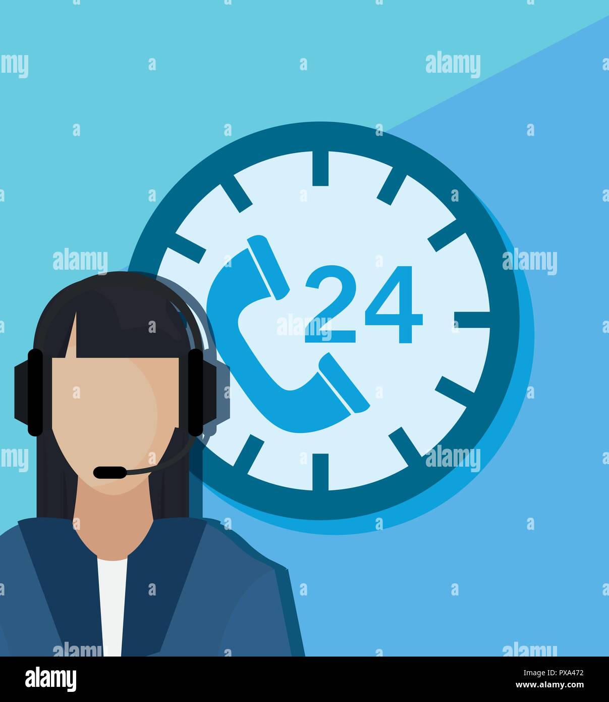 woman customer service clock time hours vector illustration Stock ...