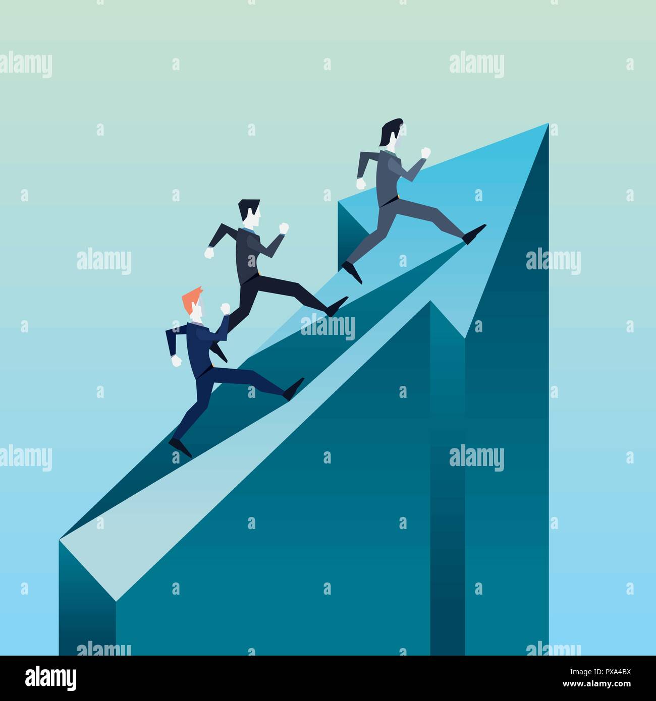 businessmen running up raised arrow success vector illustration Stock ...