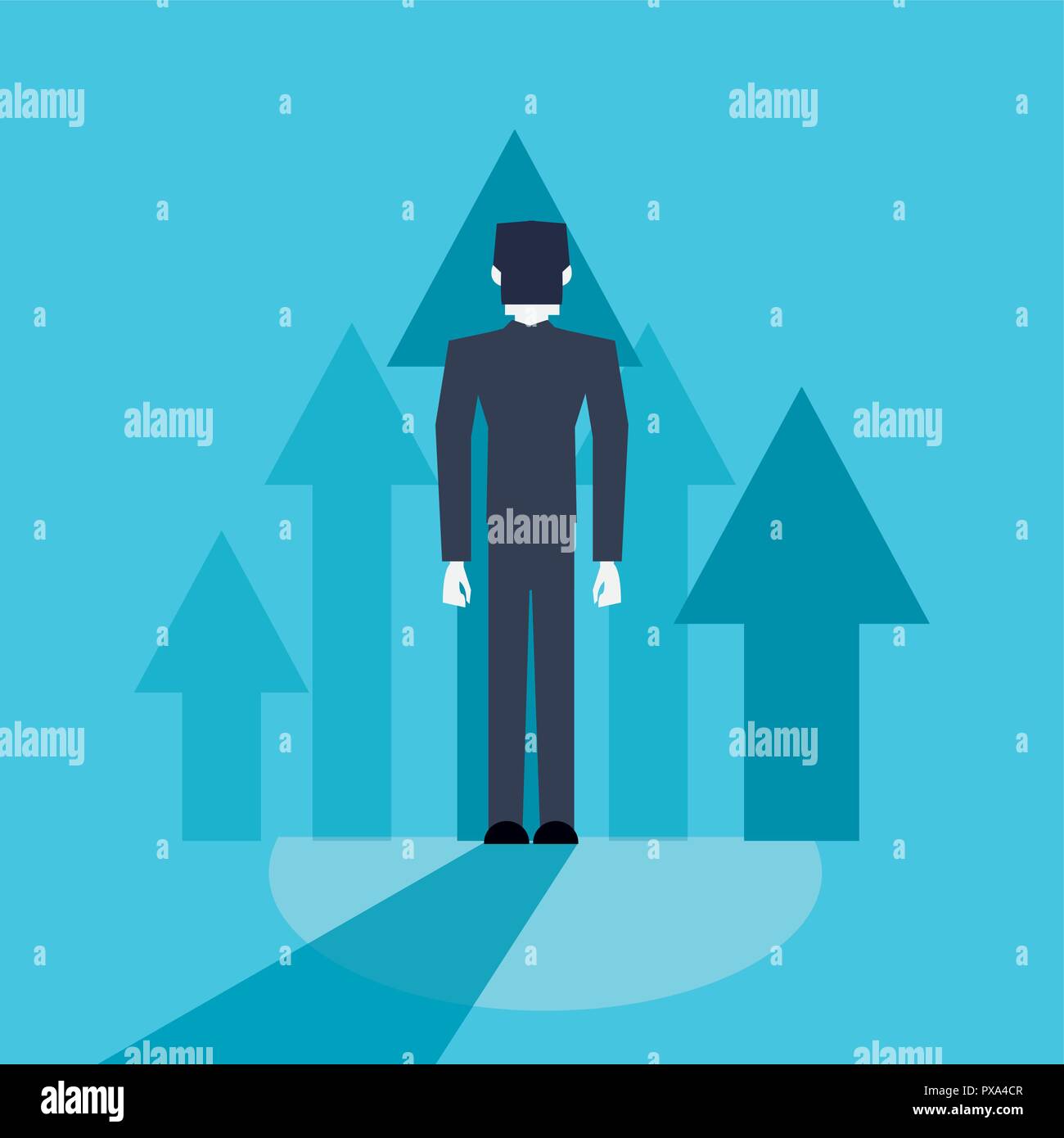 businessman looks at arrows pointing up direction vector illustration ...