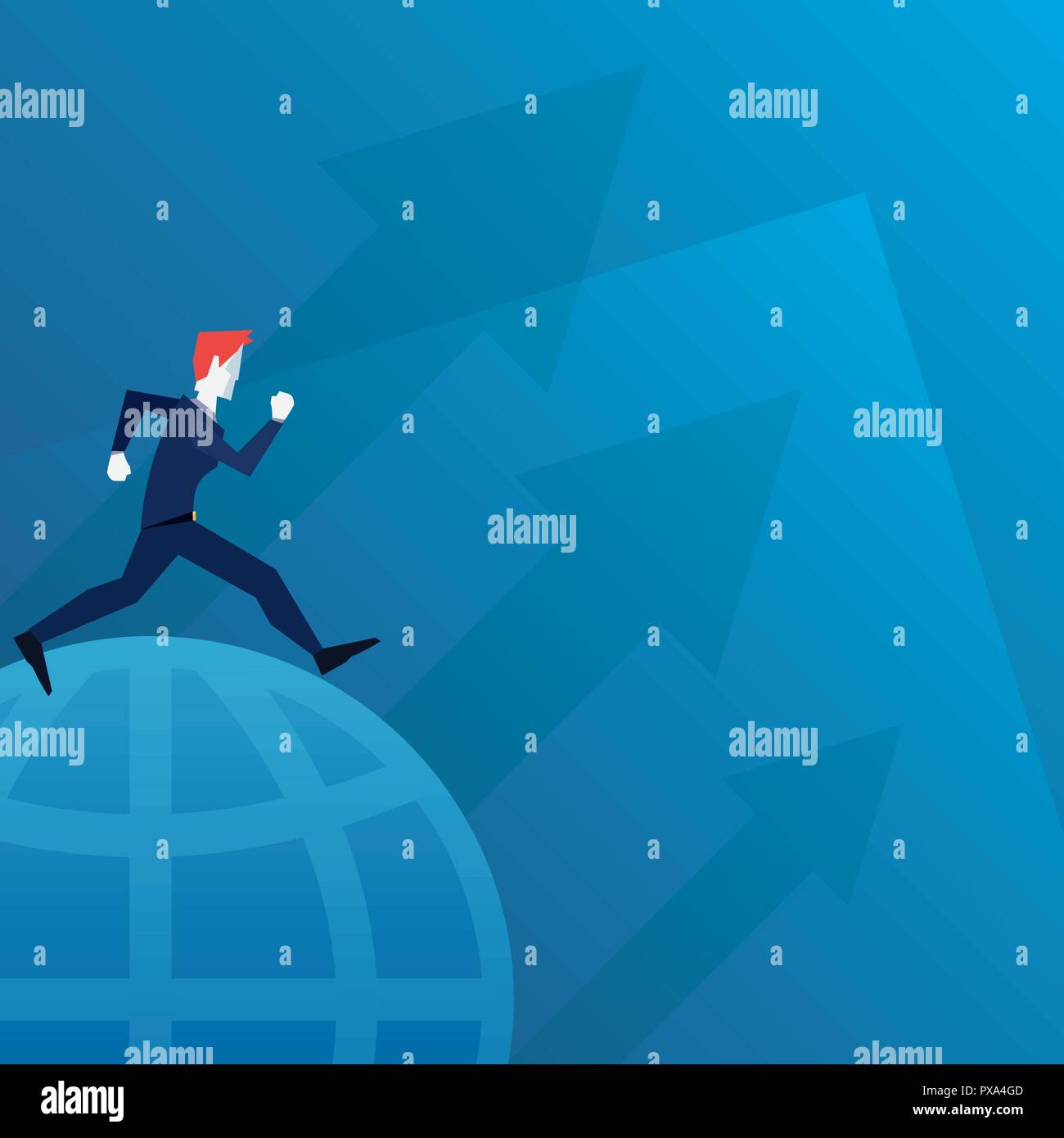 businessman running on world competition growth arrows vector ...