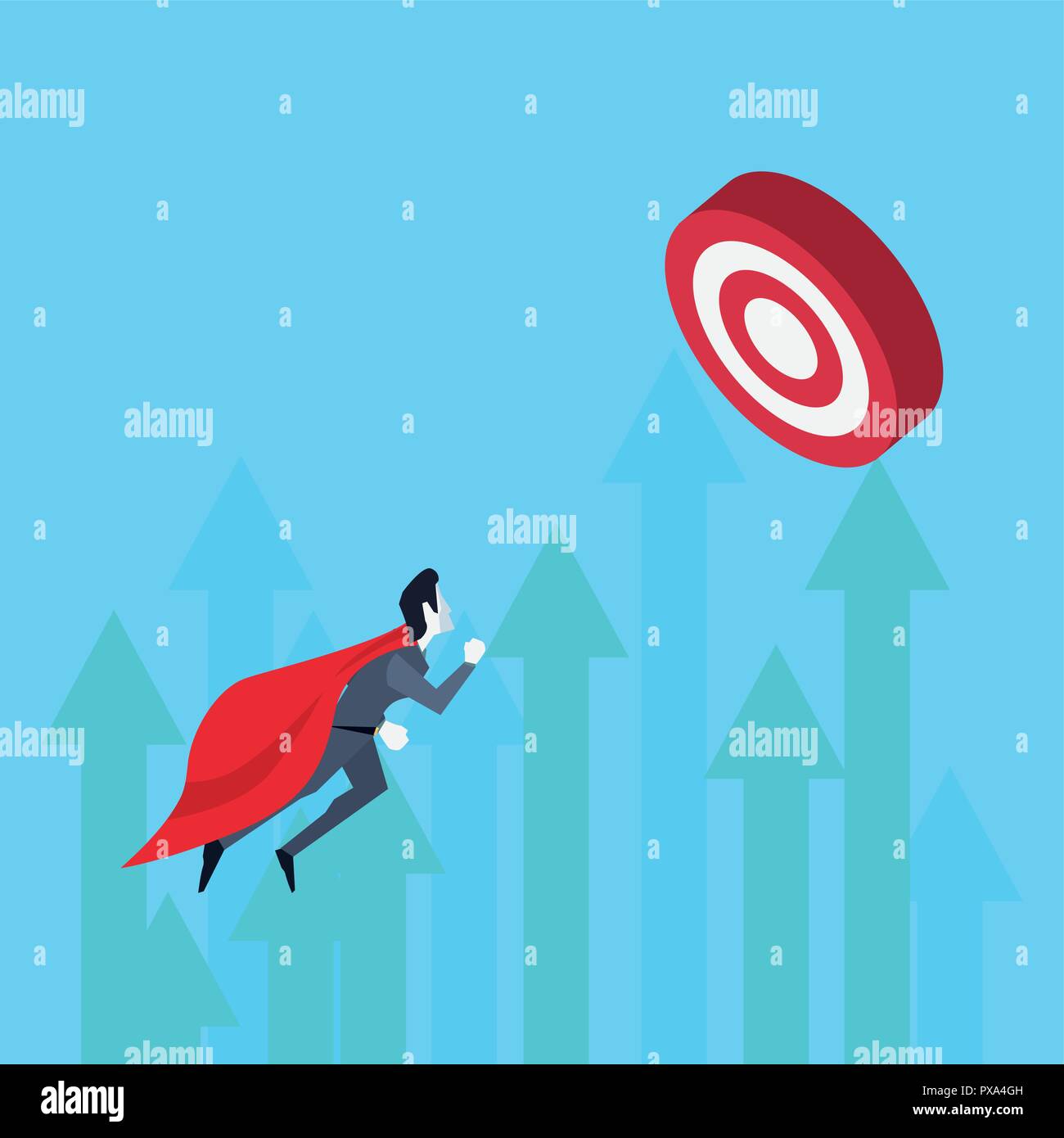 businessman superhero flying target growth arrows vector illustration ...