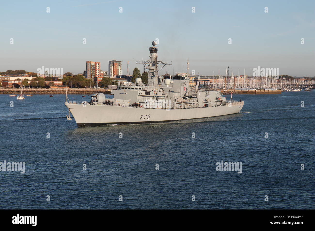 The Royal Navy Type 23 Frigate HMS Kent departs from Portsmouth, UK on ...