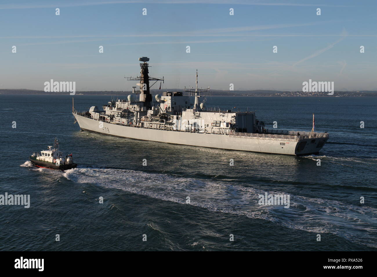 The Royal Navy Type 23 Frigate HMS Kent departs from Portsmouth, UK on ...