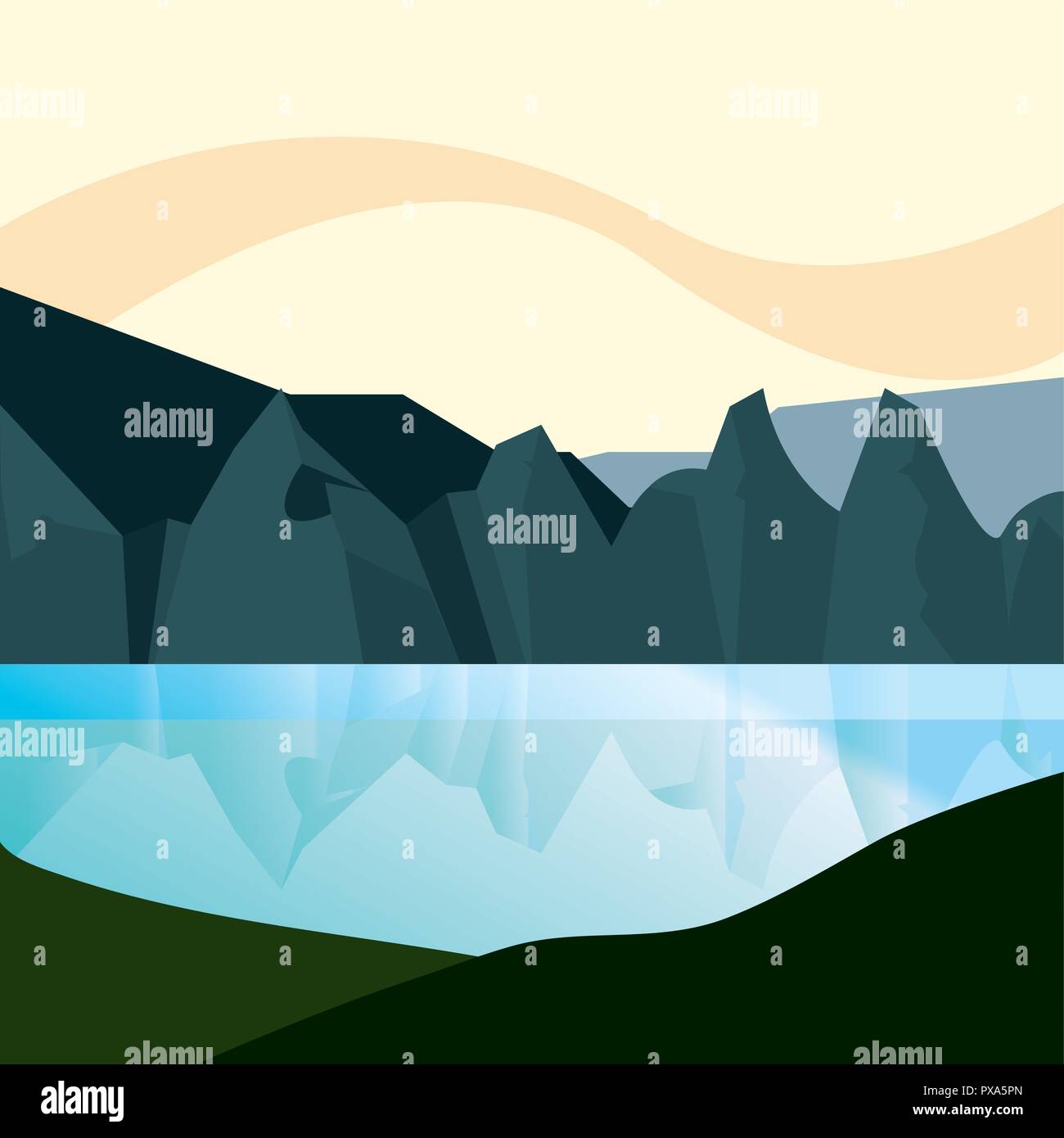 mountain terrain lake natural landscape vector illustration Stock ...