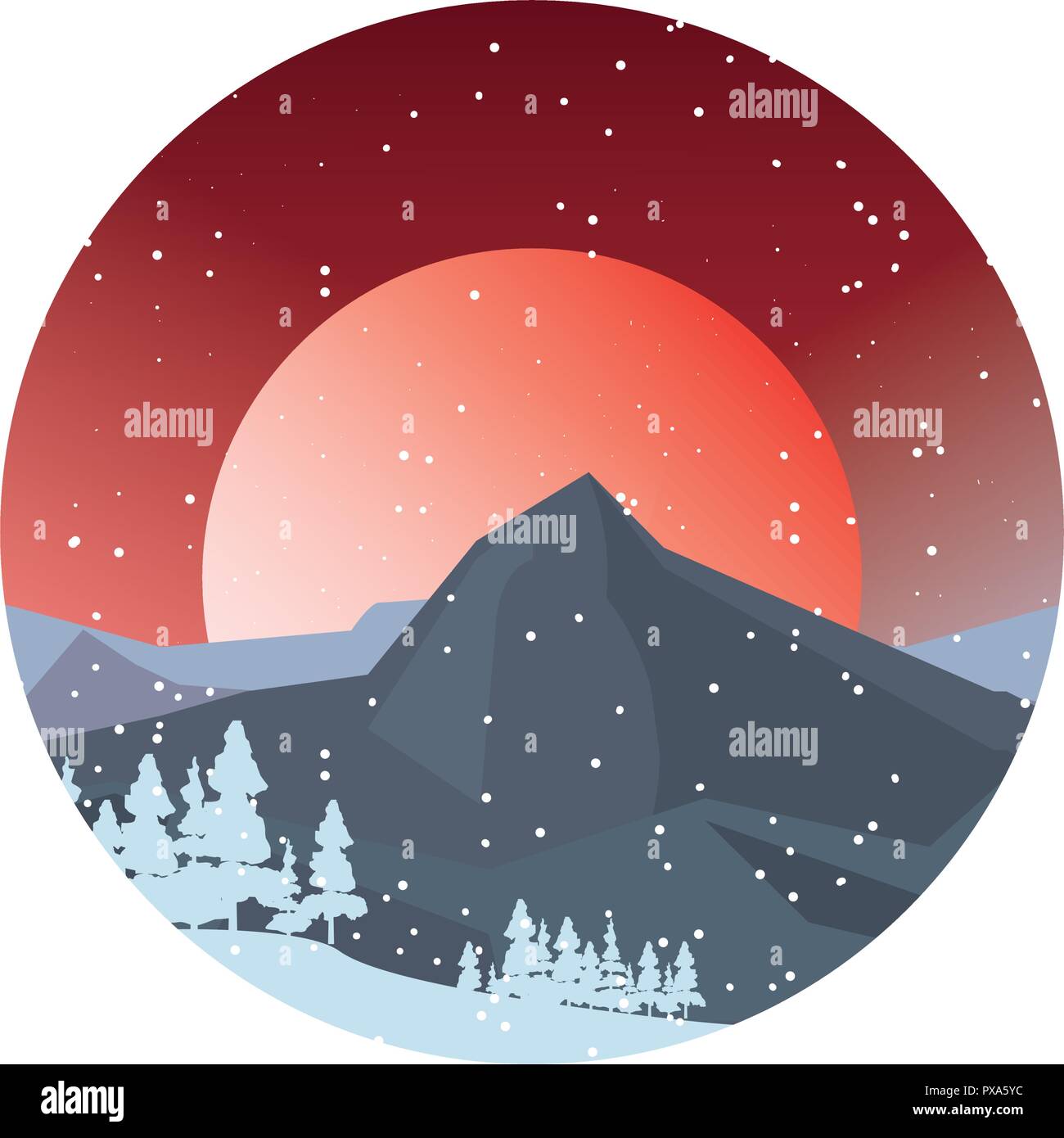 winter day sun mountain snow tree natural landscape vector illustration ...