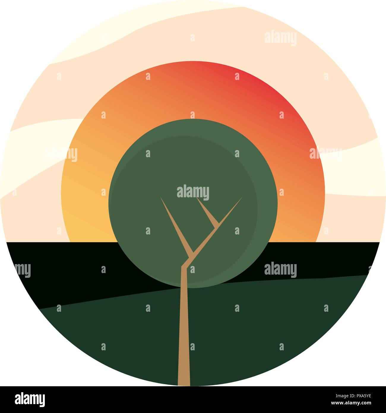 tree botanical sun natural landscape vector illustration Stock Vector ...