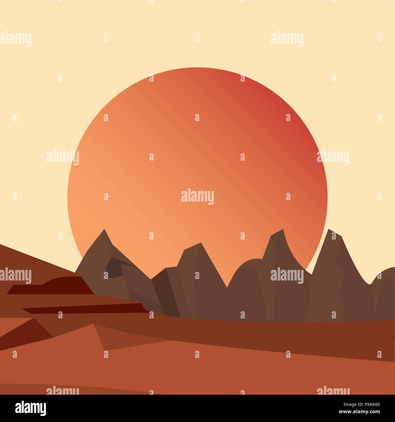 mountains terrain sun natural landscape vector illustration Stock ...