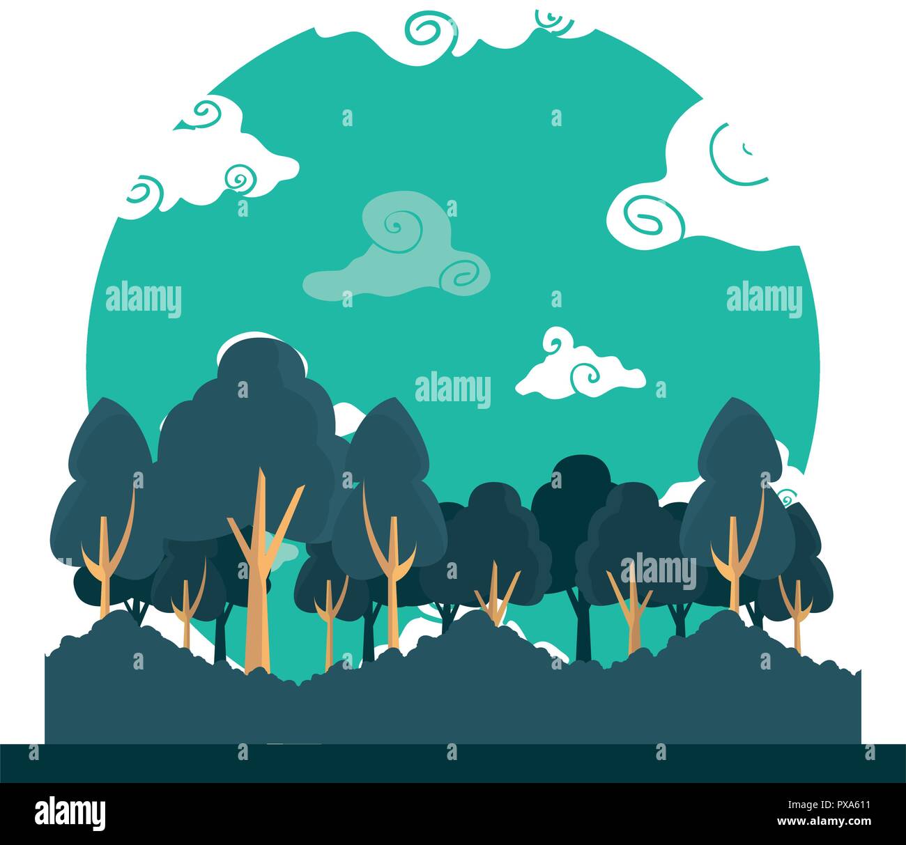 trees forest clouds sky landscape vector illustration Stock Vector ...