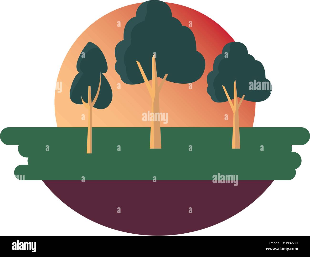 trees forest field ground white background vector illustration Stock ...