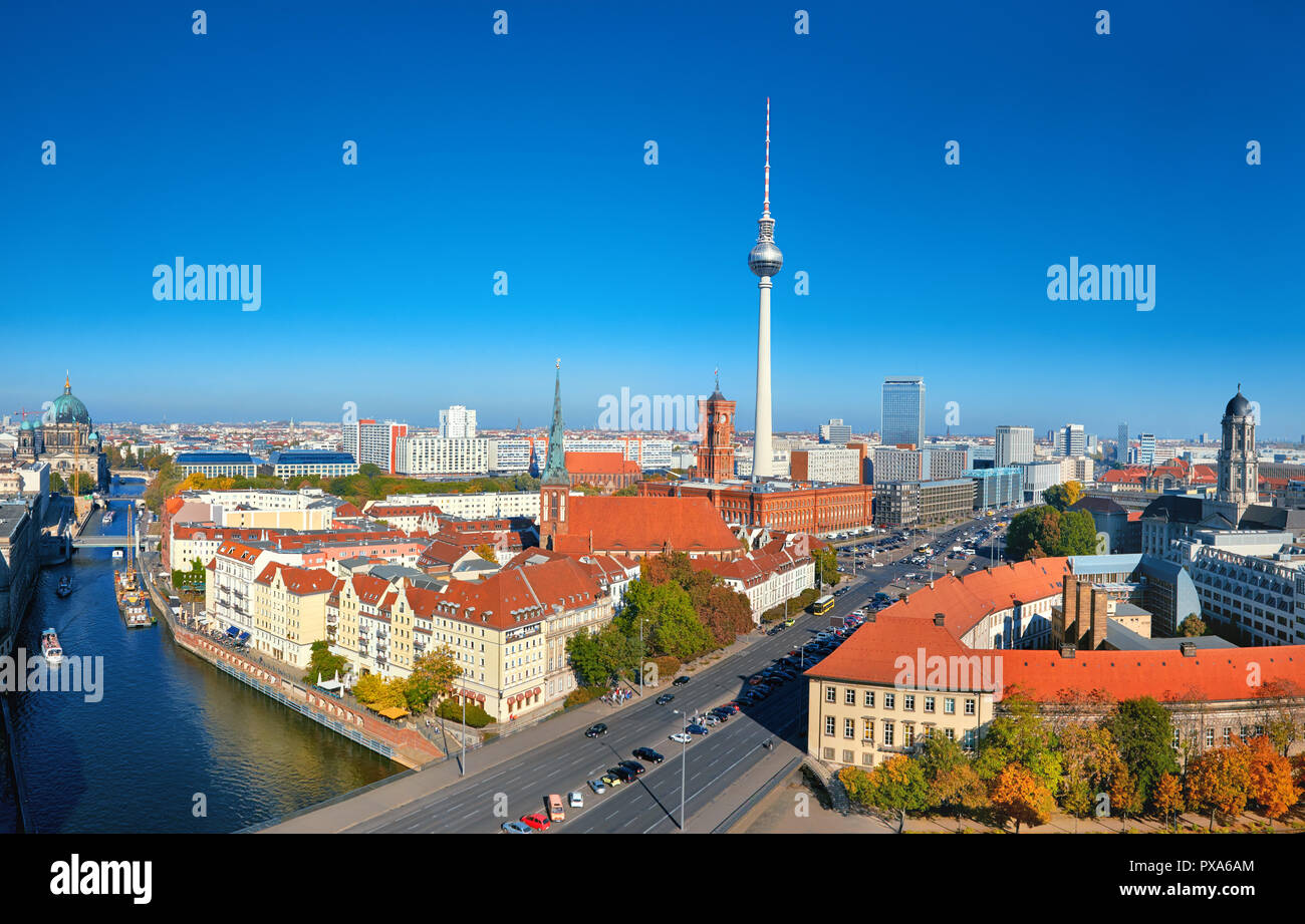 Aerial view of central Berlin on a bright day in Autumn, including ...