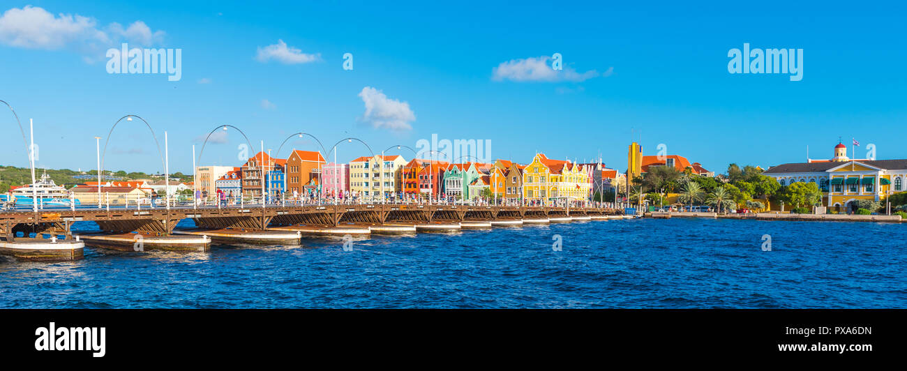 View of the floating bridge in Willemstad, Curacao, Netherlands. Copy ...