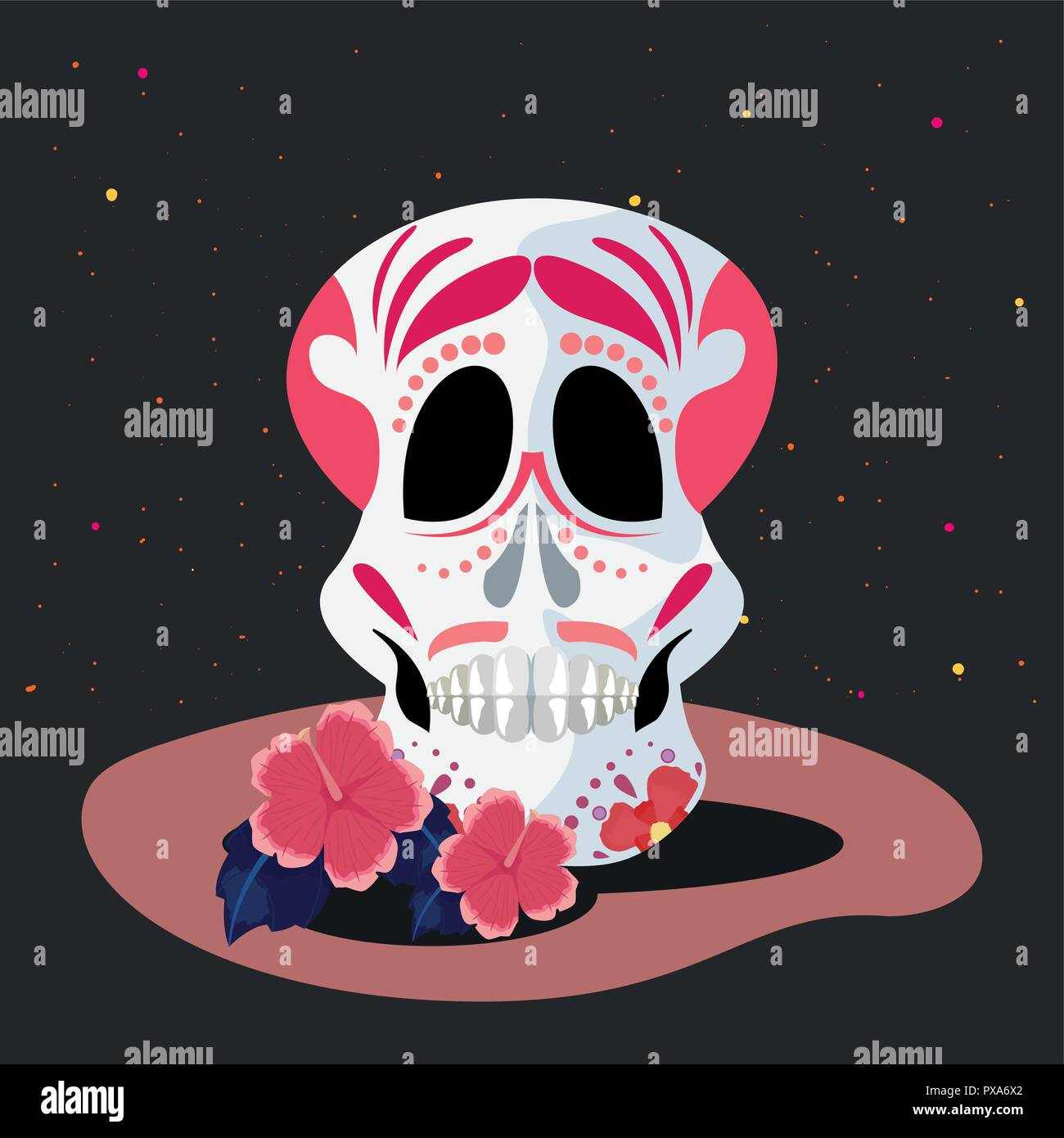 day of the dead skull colors flowers confetti vector illustration Stock ...