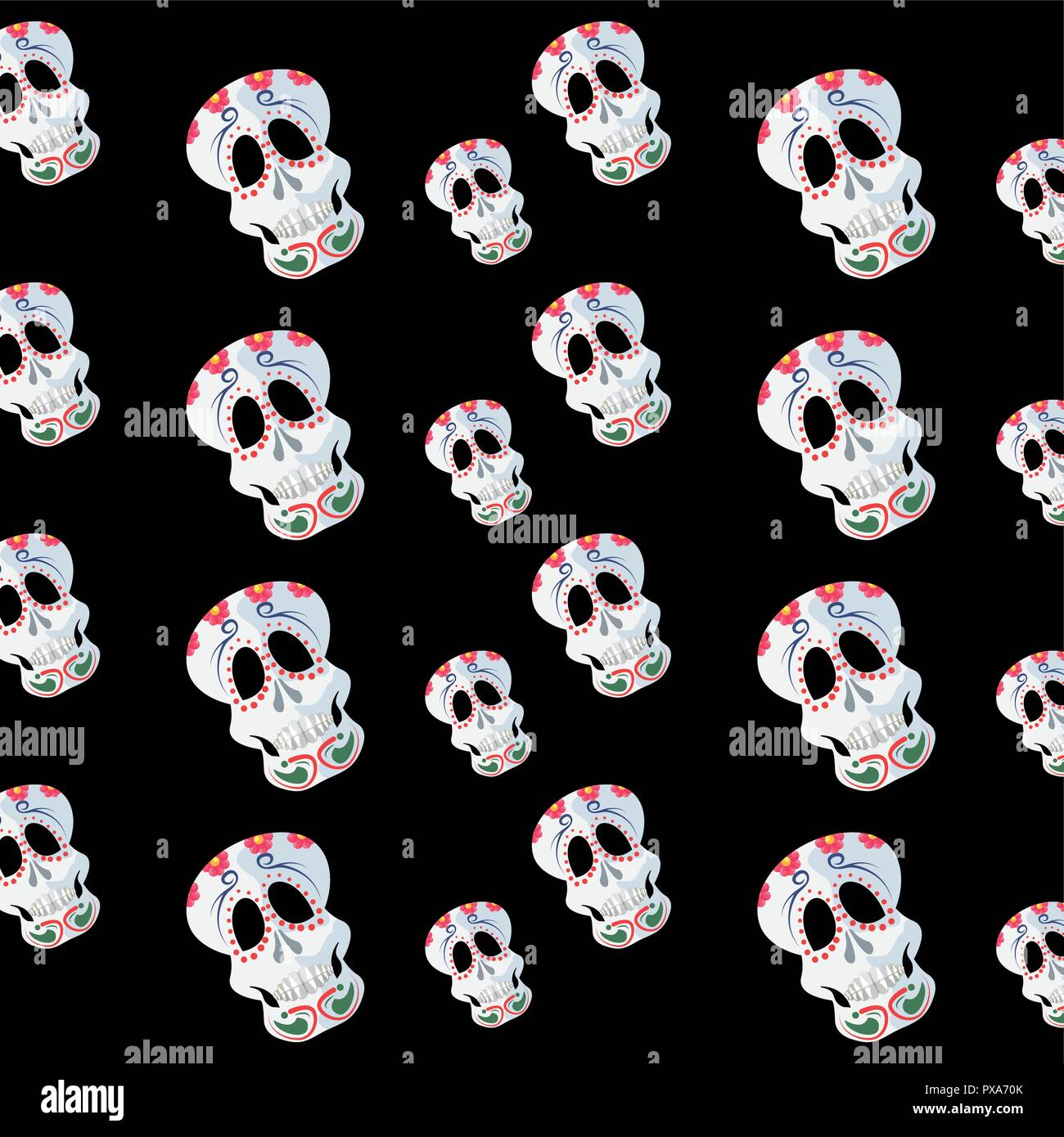 day of the dead skulls smiling color flowers background vector ...