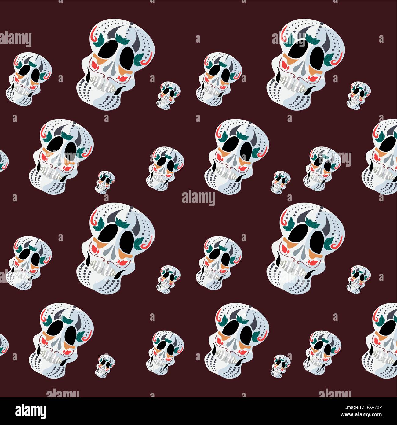 day of the dead skulls smiling background colors vector illustration ...