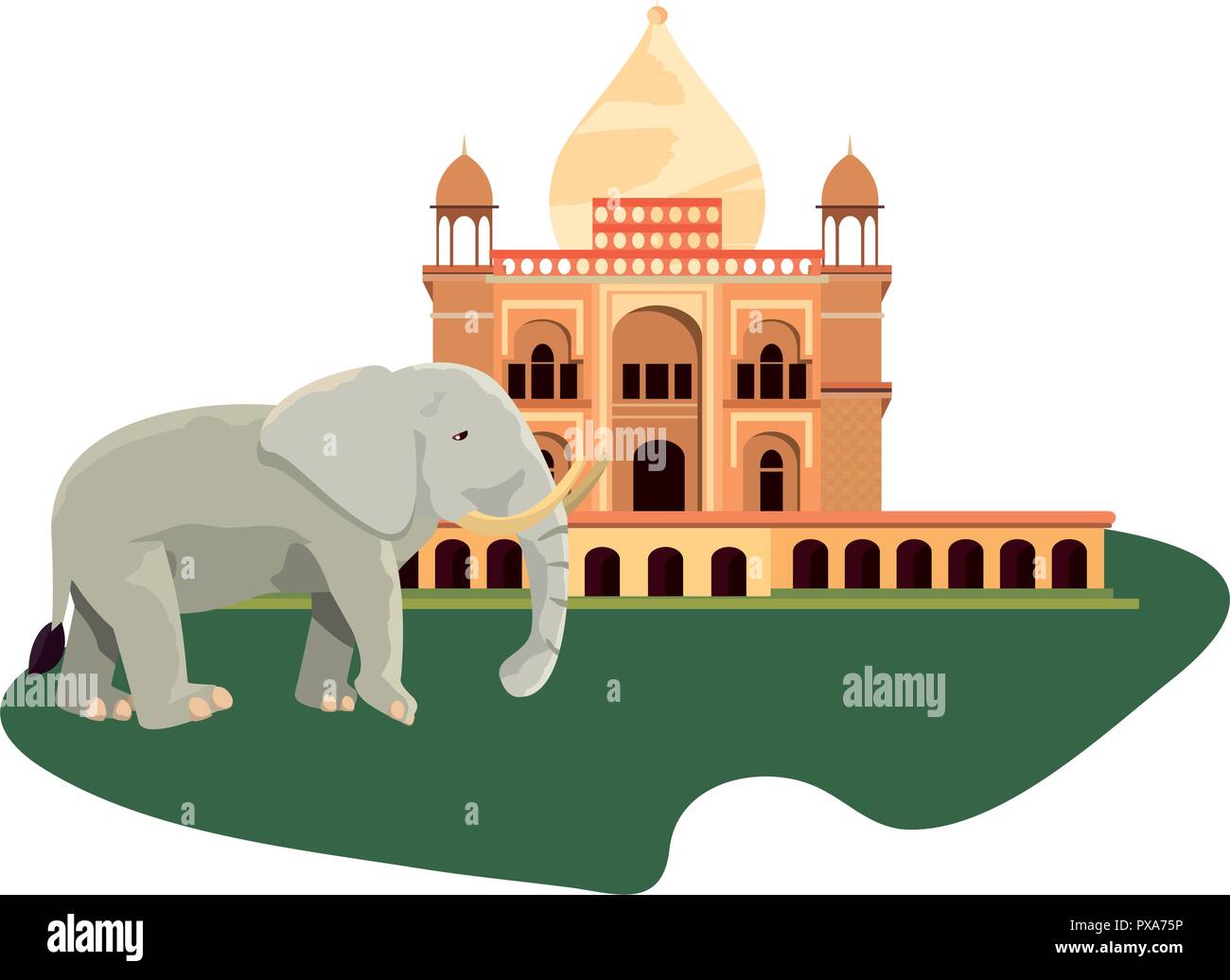 taj mahal temple elephant indian vector illustration Stock Vector Image ...