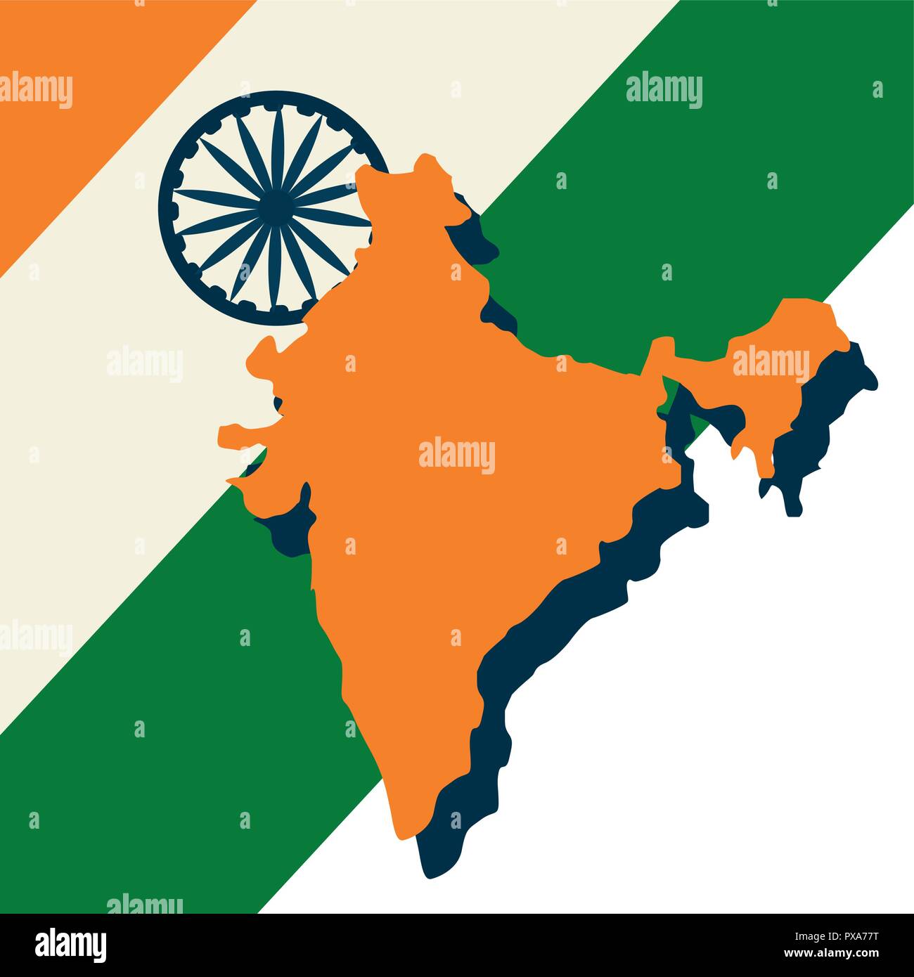indian map with flag wheel landmark vector illustration Stock Vector ...