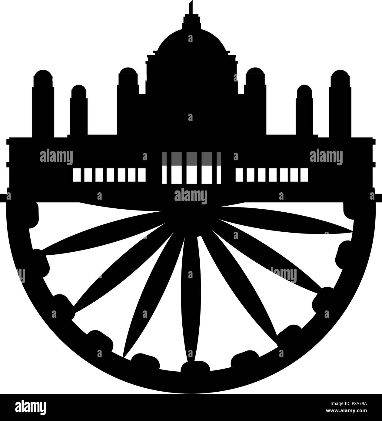 silhouette monument indian antique wheel vector illustration Stock ...