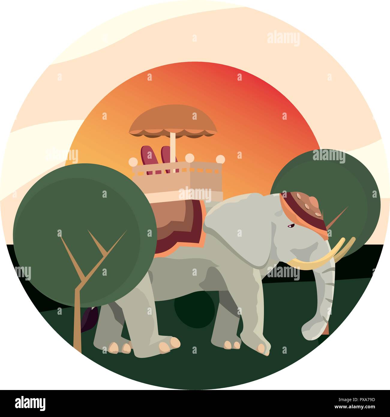 indian royal elephant tree landscape vector illustration Stock Vector ...