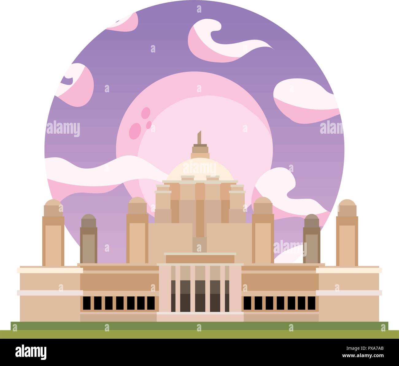 monument indian palace landmark night moon vector illustration Stock ...